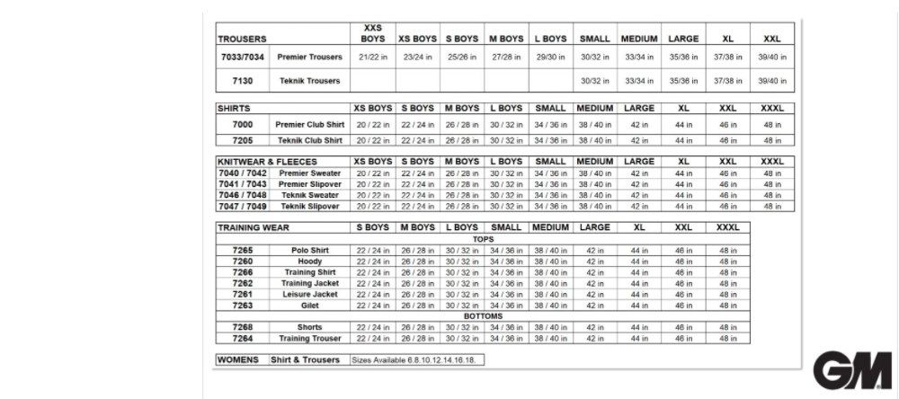 Size Guide | Cricket Supplies
